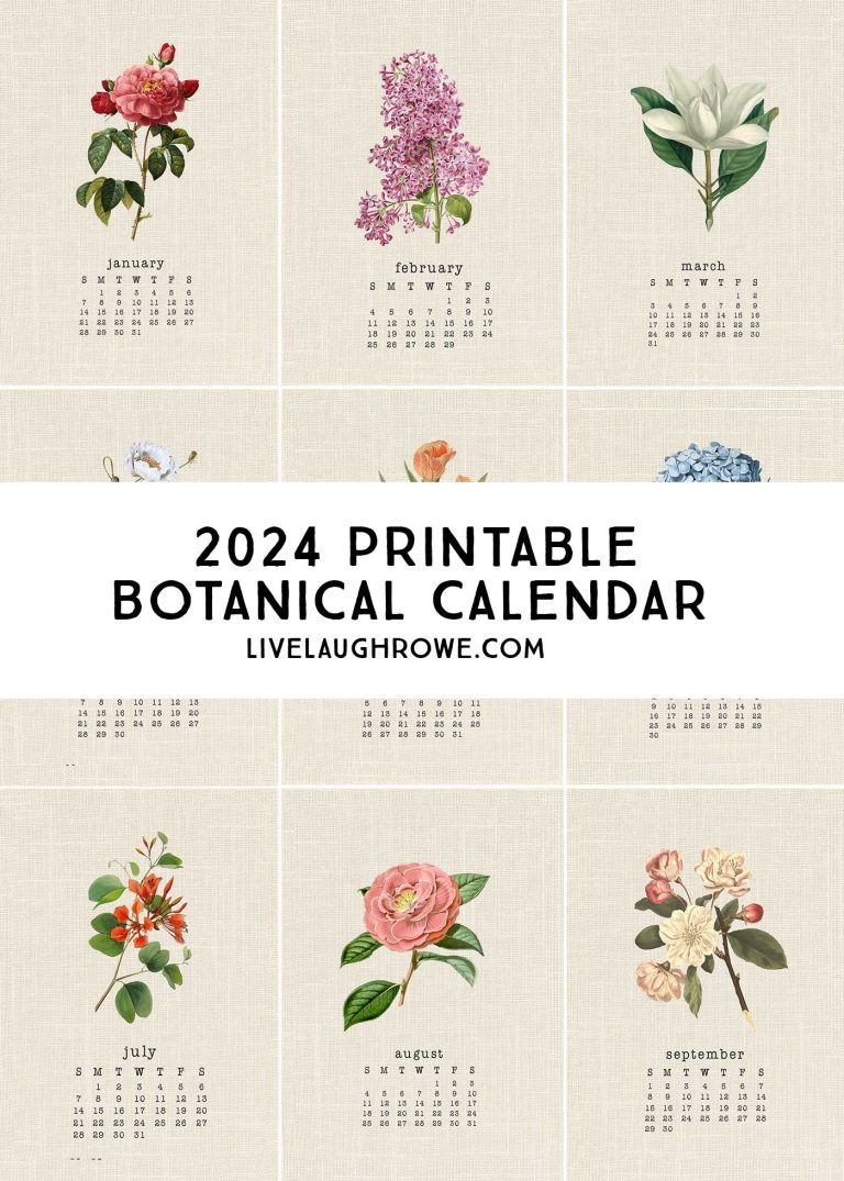 Printable Botanical Calendar 2024 - Live Laugh Rowe
