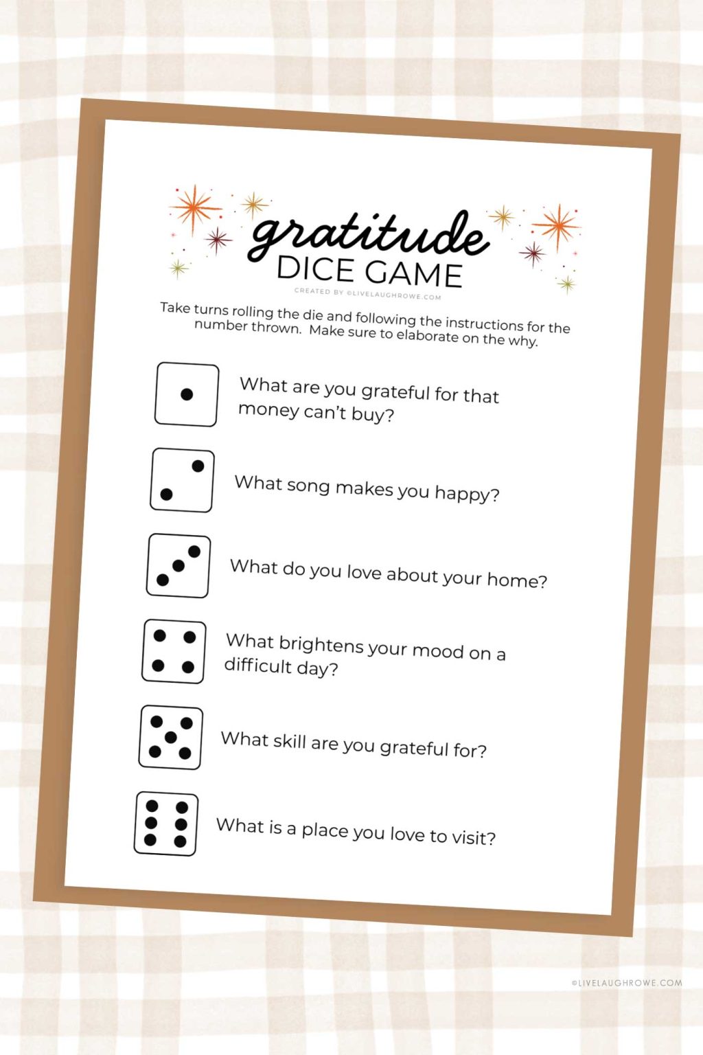 Gratitude Dice Game for Thanksgiving - Live Laugh Rowe