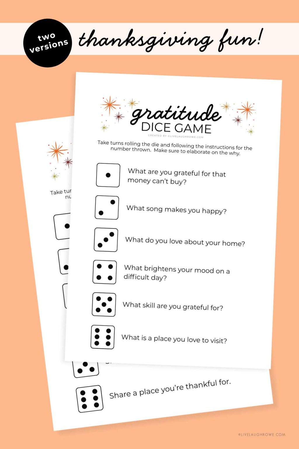 Gratitude Dice Game for Thanksgiving - Live Laugh Rowe