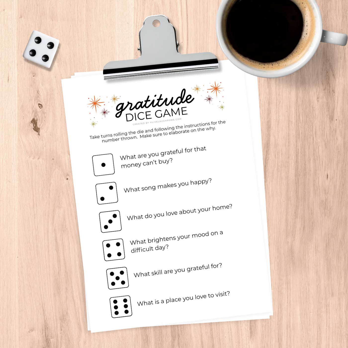 Gratitude Dice Game for Thanksgiving - Live Laugh Rowe